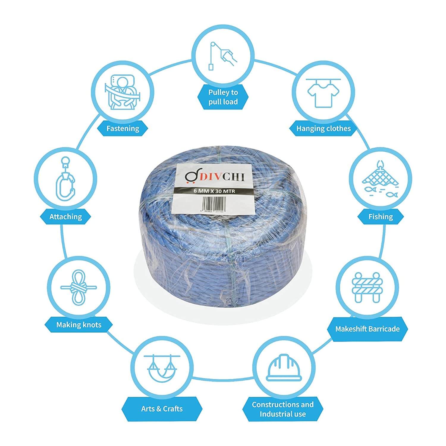 Blue Polypropylene Rope | Camping Guide Ropes | Climbing Rope Coiling ...