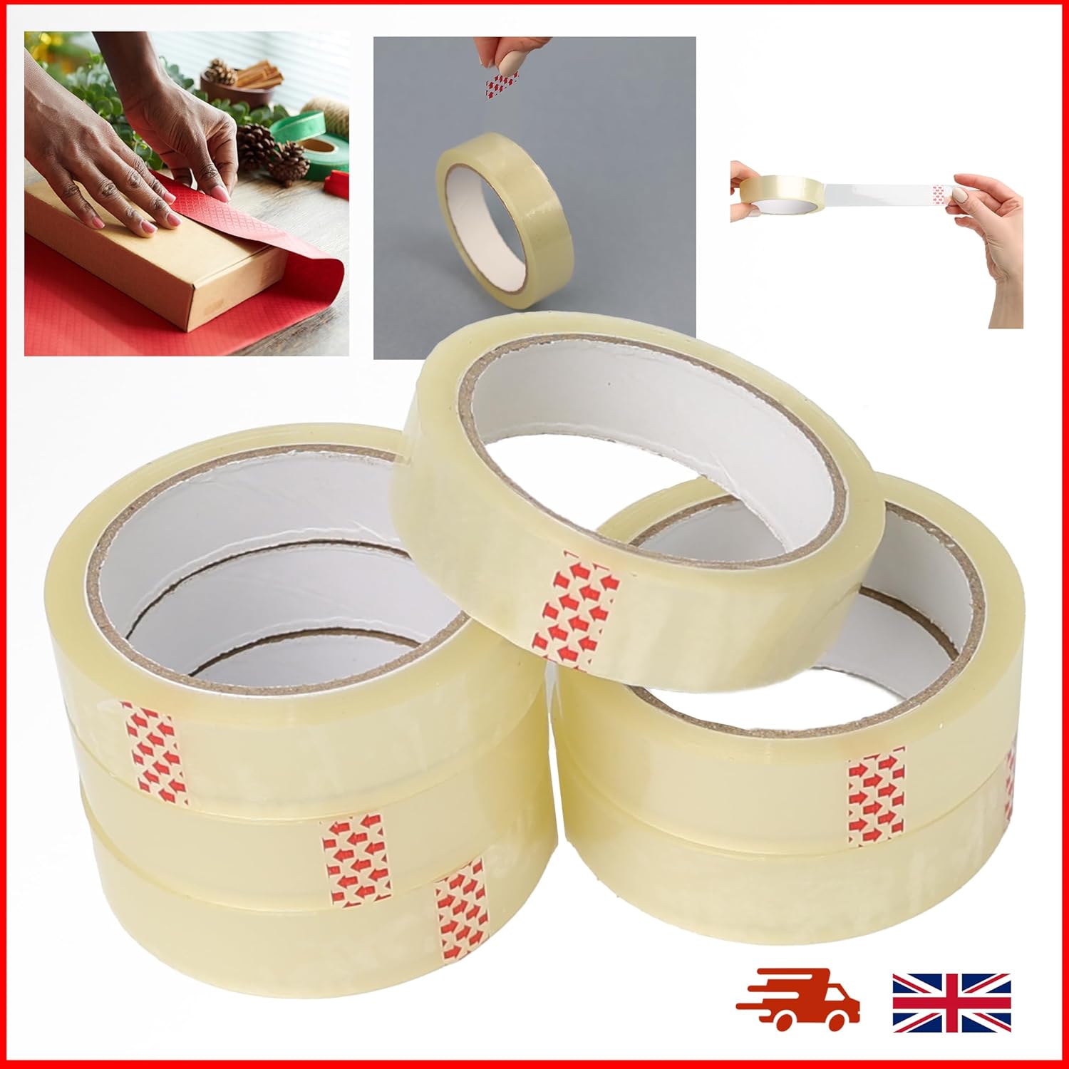 6X Rolls Sellotape Packing Sticky Sellotape Adhesive Gift Wrapping Eas ...